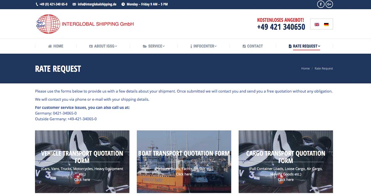 Rate Request | Interglobal Shipping by F.W. Neukirch GmbH & Co. KG